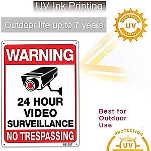 Warning Security Cameras In Use 24 Hour Video Surveillance Sign 10x14 Aluminum UV Ink Printed,Durable/Weatherproof Up to 7 Years Outdoor for House and Business (4-Pack)