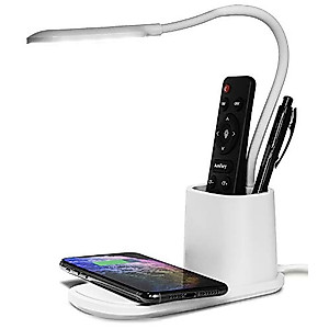 Aduro U-Light LED Desk Lamp with Wireless Charger Dimmable Eye-Caring Desktop Lamp with Organizer & 3 Brightness Levels White