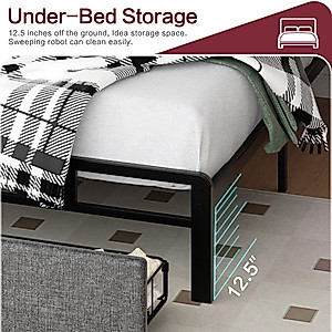 SUNLEI Queen Size Bed Frame with 2 Drawers, Metal Platform Bed with Led Light Button Tufted Headboard, Strong Metal Slats, Easy Assembly, No Box Spring Needed, Modern, Black
