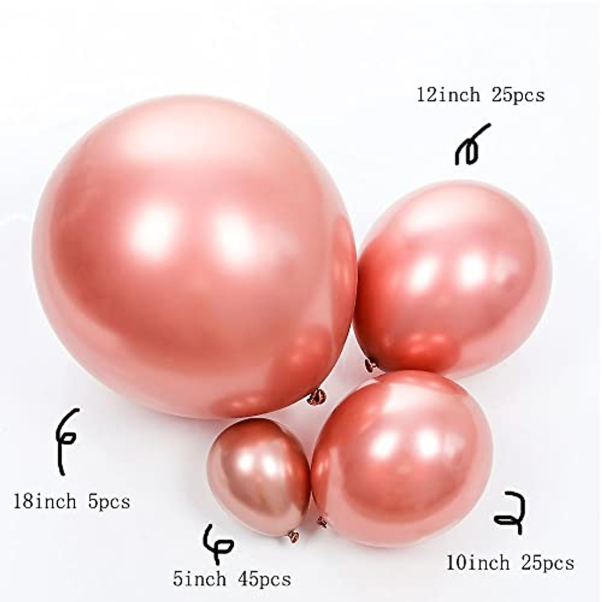 100pcs Metallic Rose Gold Latex Balloons Various Sizes Chrome Balloon 18/12/10/5 inch Helium Balloon Perfect for Birthday Valentines Baby Shower Bridal Shower Wedding Anniversary Balloons (Rose Gold)