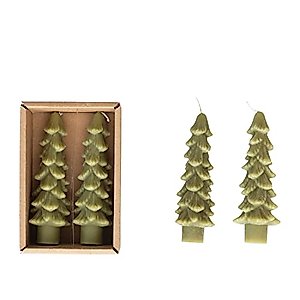 Creative Co-Op Unscented Tree Shaped Taper Candles, Cedar Green, Boxed Set Of 2