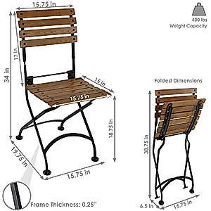 Sunnydaze European Chestnut Wooden Folding Small Bistro Dining Side Chair - Portable, Compact Side Chair - for Indoor or Outdoor Use - Patio, Deck, Balcony, Camping and Spare Seating - Set of 2