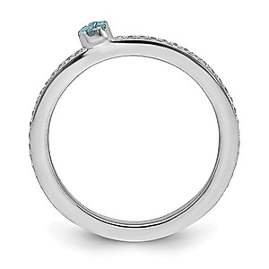 The Black Bow 14k White Gold, Aquamarine & 1/8 Ctw Diamond (I2 Clarity, I-J Color) Stackable Ring, Size 6