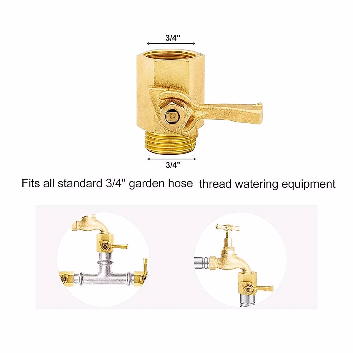 Heavy Duty Brass Garden Hose Shut Off Valve 3/4" GHT Hose Connector Water Flow Control Valve for Garden Nozzle Water Hose