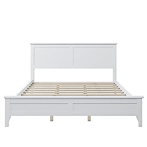 Harper & Bright Designs Queen Size Platform Bed with Headboard, Modern Wooden Queen Bed Frame with Slat Support, Queen Size Beds for Kids Teens Adults, No Box Spring Need, White