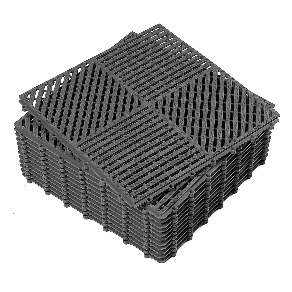 smabee 12Pcs PVC Interlocking Non-Slip Cushion Floor Tile Drain Mat 11.8" x 11.8" for Pool Kitchen Home Deck Boat Patio Balcony (Dark Gray)