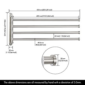 KES Swivel Towel Bar 19.5" 4-Arm Extra Long, Swing Out Towel Rack for Bathroom Wall, Hand Towel Holder for Multiple Towels, SUS304 Stainless Steel Brushed Finish, A2103S4L50-2