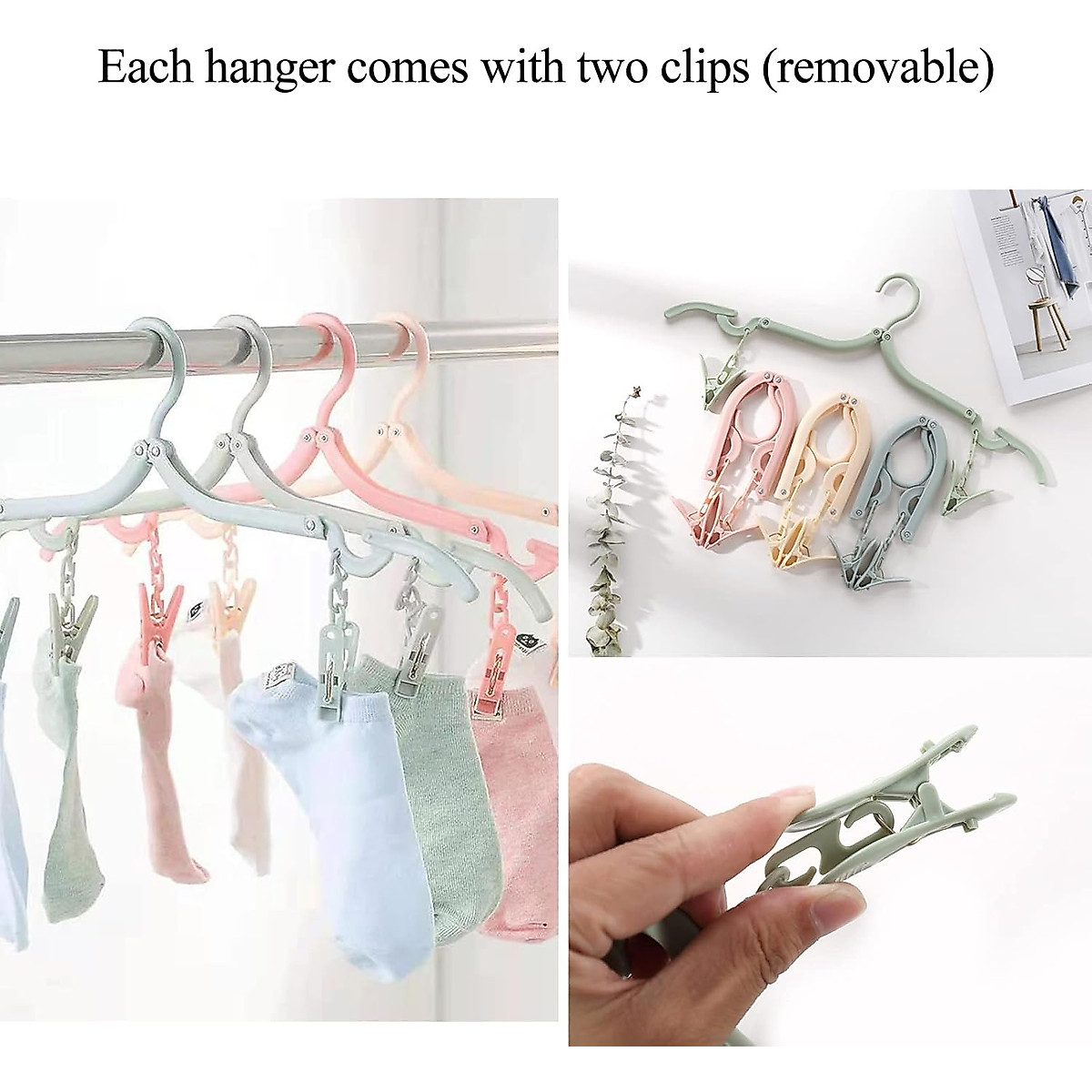 24 Pcs Travel Hangers with 48 Pcs Clips,Portable Folding Clothes Hangers Travel Clothes Hangers Travel Accessories Foldable Clothes Drying Rack for Travel Plastic Non Slip Clothing Hangers 4 Colors