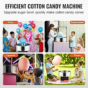 VEVOR Electric Cotton Candy Machine, 19.7-inch Commercial Cotton Candy Floss Maker with Stainless Steel Bowl and Sugar Scoop, Perfect for Family Party, Pink