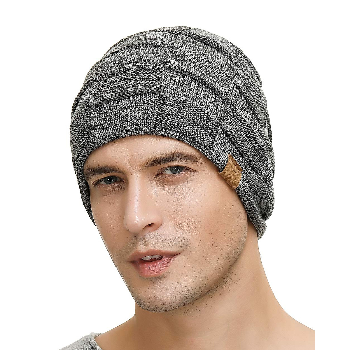Vgogfly Slouchy Beanie for Men Winter Hats for Guys Cool Beanies Mens Lined Knit Warm Thick Skully Stocking Binie Hat Dark Grey