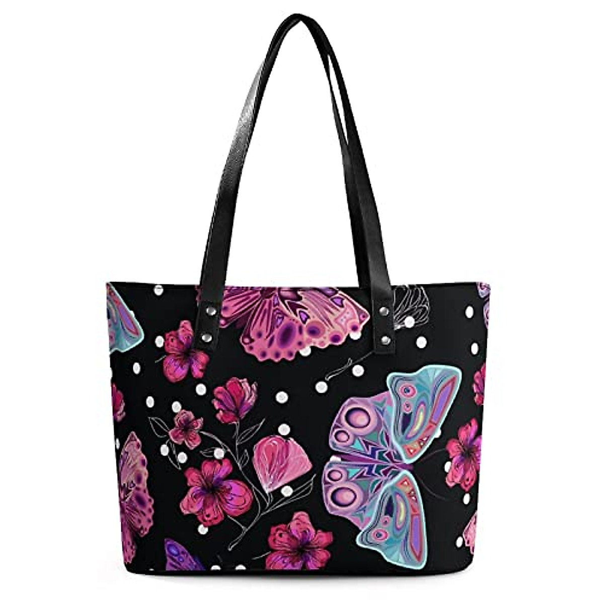 Womens Handbag Flowers And Butterflies Leather Tote Bag Top Handle Satchel Bags For Lady