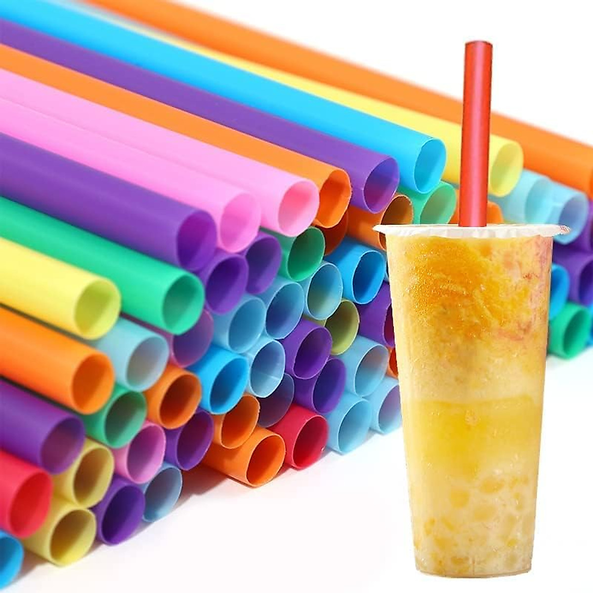 100PCS Jumbo Smoothie Straws,(0.4" Diameter X8.3"Long) Colorful Disposable Plastic Large Wide-mouthed Straw