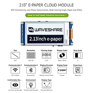 Waveshare 2.13inch E-Paper Cloud Module 250×122 Pixels with WiFi Connectivity Low Power Consumption Wide Viewing Angle