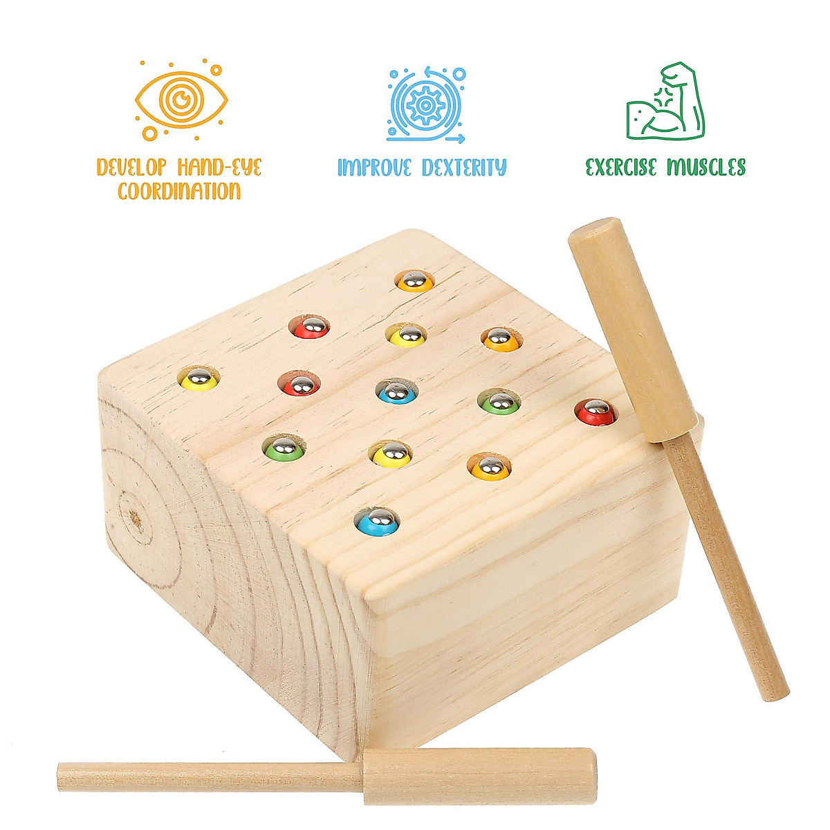 Boxiki kids Wooden Montessori Toys for Babies, Toddlers & Kids, Fine Motor Skills, Magnetic Worm Game for 3 Years Old