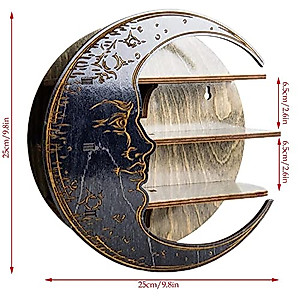 Mukorolee Moon Crystal Shelf, Antique Wooden Floating Shelves for Wall Decor, Wall-Mounted Crystal Shelf Display for Stones & Essential Oils Witchy Room Decor (White)