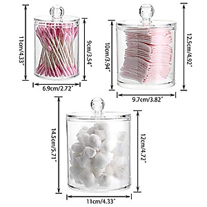Hipiwe Set of 3 Cotton Ball and Swab Organizer with Lid - Apothecary Acrylic Jar Makeup Cotton Organizer Q-Tips Holder Bathroom Vanity Storage Canister Jar for Cotton Rounds Pads