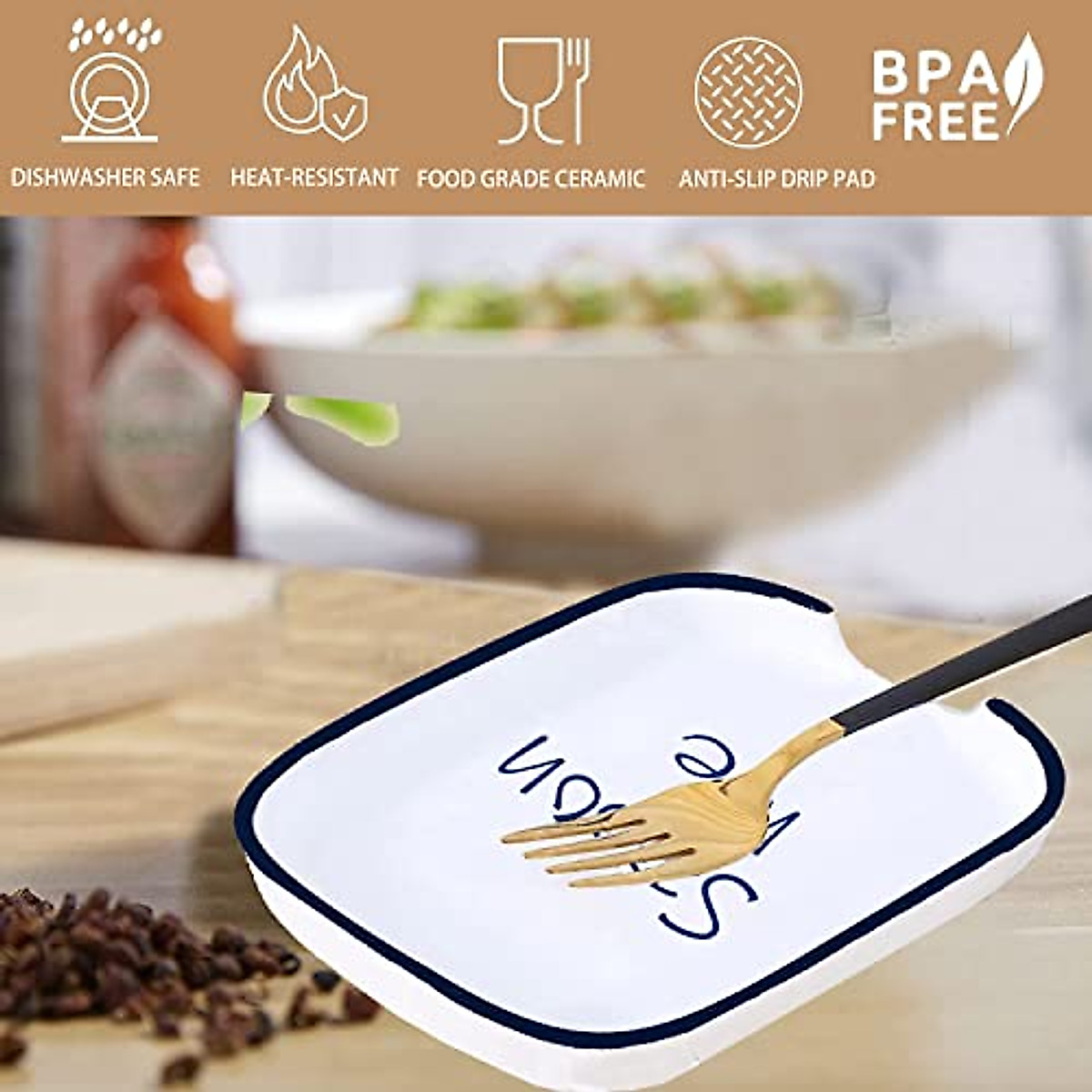 Ceramic Spoon Rest for Stove Top, Spoon Holder For Stove Top, Cooking Utensil Holder, Farmhouse Kitchen Accessories, Utensil Rest and Spoon rest, Blue Farmhouse Kitchen Decor (BLUE)