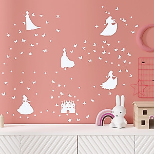 Glow in The Dark Princess Castle Wall Sticker, Self-Adhesive Star Butterfly Wall Decal for Girl's Room, Fluorescent Sticker for Ceiling Nursery (Blue)