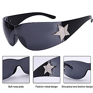 Rimless Y2K Sunglasses for Women Men,Trendy Shield Wrap Around Sunglasses Oversized Fashion Black Frameless Sun Glasses