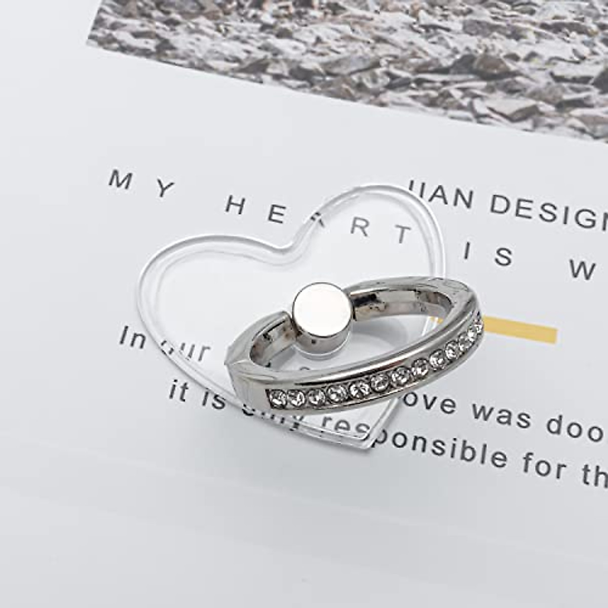 WOGROO Cell Phone Ring Holder Stand Compatible All Mobile Phones or Phone Cases, Transparent Phone Ring Holder Finger Kickstand 360°Degree Rotation Clear Phone Ring Grip, 2 Silver