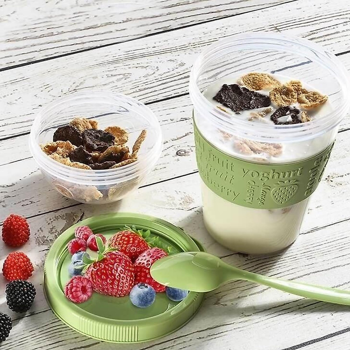 Fairway Finds 4 Pack of 20 oz Yogurt Parfait Cups With Lids Reusable Crunch Cup Portable Cereal Cup Meal Planning Containers Milk Granola Yoghurt Carrying Container Cereal on the go Lids and Spoons
