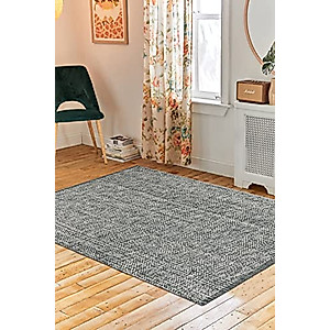 LEEVAN Washable Area Rug 4x6, Hand-Woven Cotton Living Room Rug, Grey/Cream Braided Bedroom Rug, Farmhouse Indoor/Outdoor Floor Carpet for Patio, Nursery, Office, Playroom, Dining Room