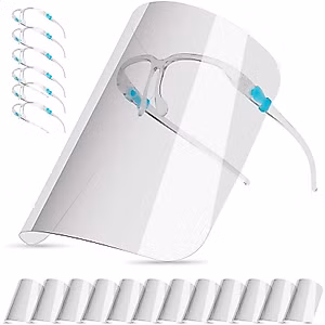 salipt Face Shields Set with 12 Replaceable Anti Fog Shields and 6 Reusable Glasses for Women and Man to Protect Eyes and Face