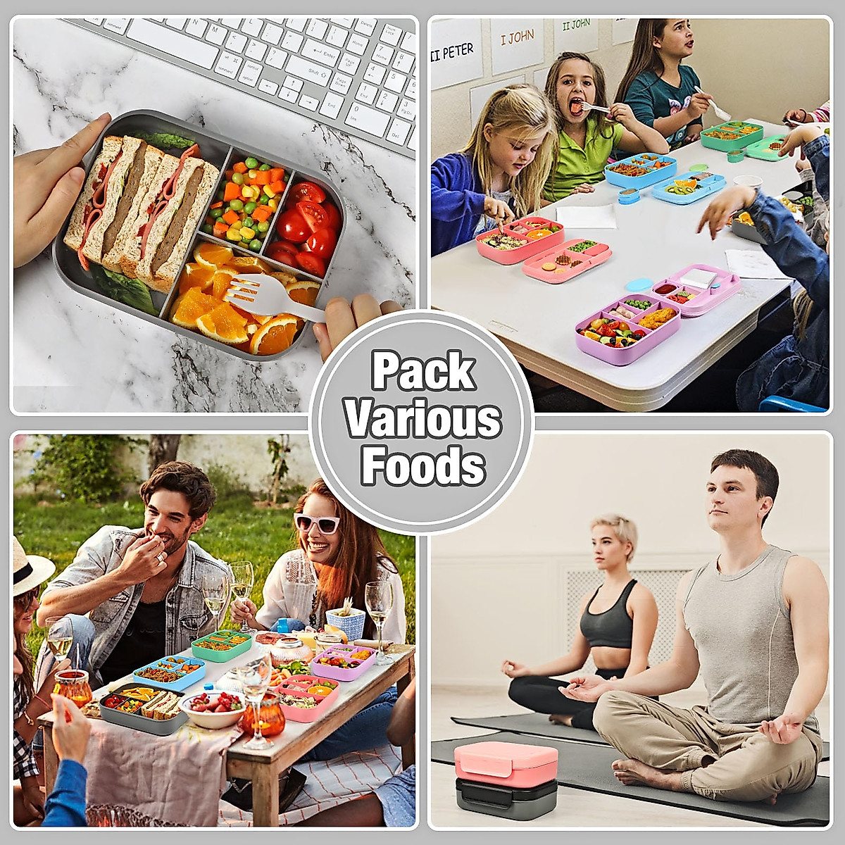 Caperci Bento Box Adult Lunch Box - Stackable Leakproof 47oz Lunch Containers for Adults with Sauce Container - Idea for Office, On-the-go, Microwave/Dishwasher Safe, BPA Free (Black)