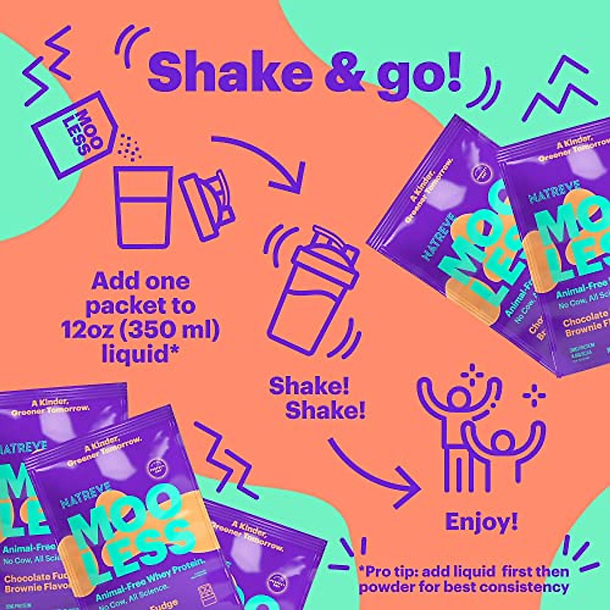 Natreve MOOLESS Animal Free Whey Protein Powder - 20g Lactose Free, Protein Powder with Amino Acids - Fudge Brownie, 10 Servings