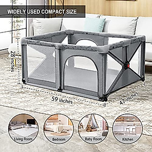 Yacul 29.3"-51.5" Stair Gate Black & Foldable Baby Playpen with Carry Bag, Lightweight Play Pen for Babies and Toddlers Easy to Assemble or Disassemble, 59x47x28 Inches