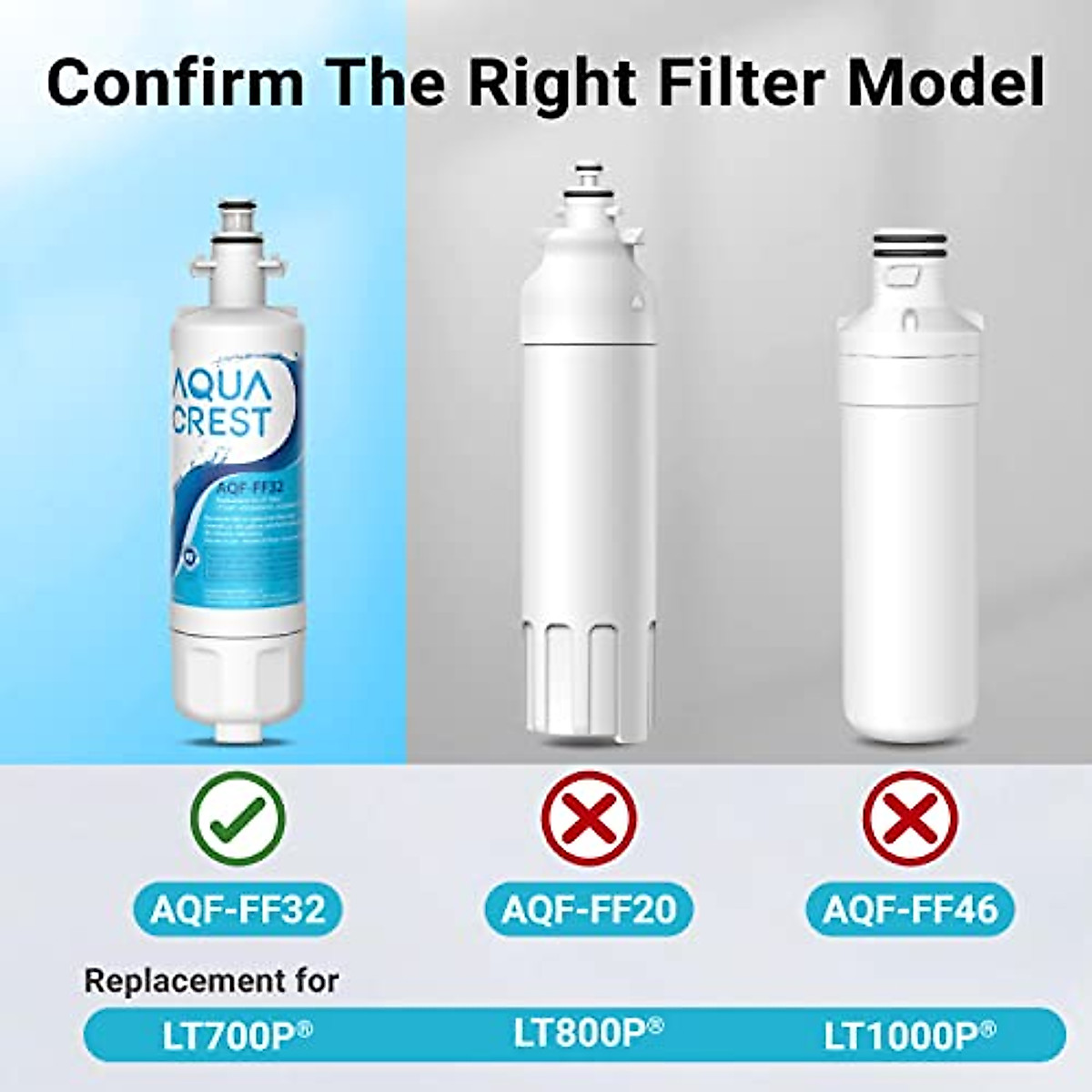 AQUA CREST 469690 ADQ36006101 Refrigerator Water Filter and Air Filter, Replacement for LG® LT700P®, Kenmore® 9690, 46-9690, ADQ36006102 and LT120F®, Pack of 3