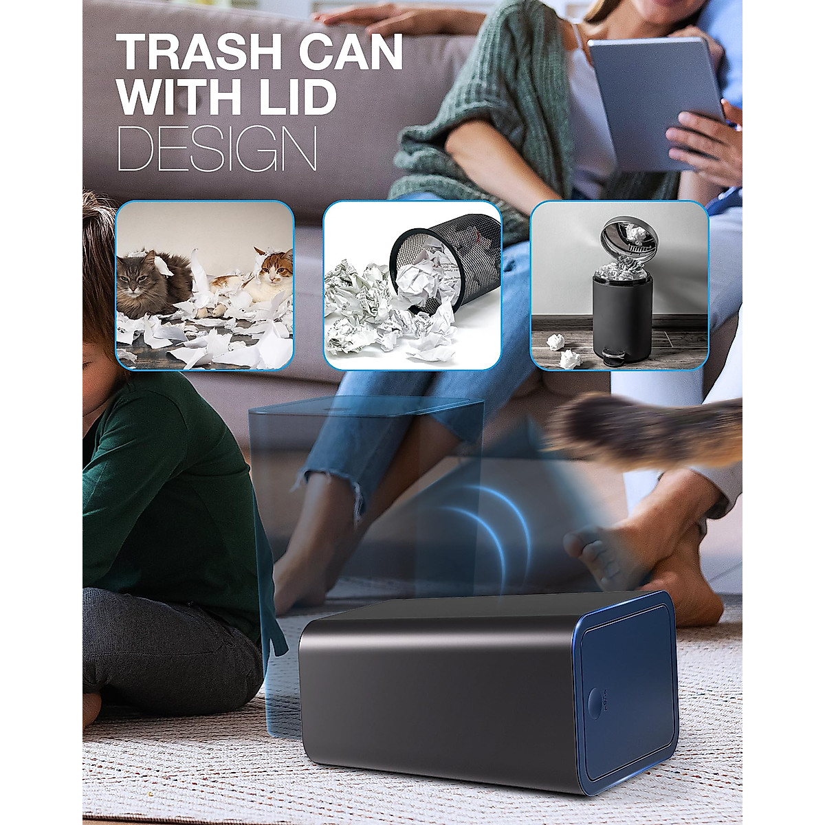 ITCPRL Bathroom Trash Can with Lid, 2 Pack 4 Gallons/15 Liters Garbage Can with Pop-Up Lid, Small Plastic Trash Can, Slim Trash Bin Waste Basket for Bathroom, Bedroom, Office, Living Room(Black)