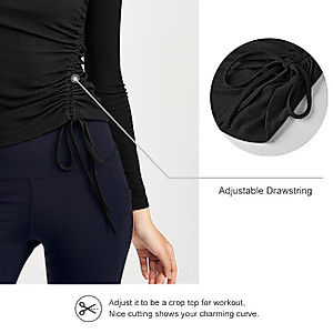 Yoga Tops Long Sleeve for Women Fitted Side Ruched (Black,M)