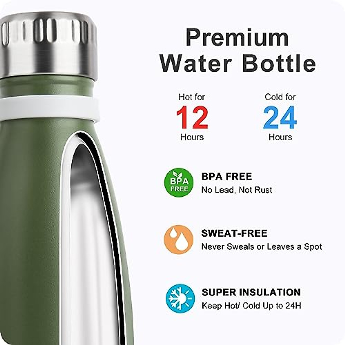 Mollcity Small Water Bottles for Kids -9 oz Stainless Steel Insulated Vacuum Water Bottle for School Metal Leak Proof Cola Shape Mini Water Bottle for Boys (Grass Green)