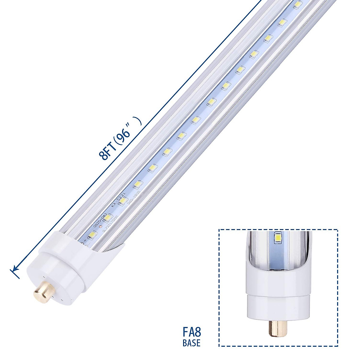 JOMITOP 8ft Led Tube Light,T8 LED Light Bulb 8 foot, 45W (100W Equivalent),Single Pin FA8 Base Led Shop Lights,Dual-Ended Power, Cold White 6000K, 5400LM, Clear Cover, AC 85-277V 4 Pack