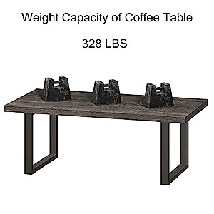 IBF Rustic Coffee Table, Wood and Metal Simple Industrial Modern Center Table, Minimalist Rectangle Wooden Farmhouse Cocktail Table for Living Room, Dark Gray Oak, 47 Inch