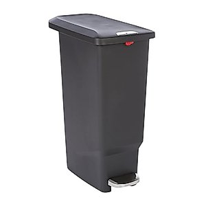 Amazon Basics Narrow Kitchen Plastic Rectangular Trash Can with Steel Pedal, Black, 40 Liters