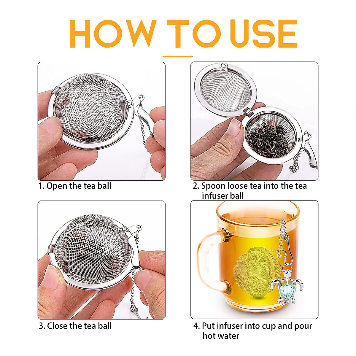 2pcs Tea Infuser TeaSanavie Loose Leaf Tea Steeper Stainless Steel Tea Ball Mesh Tea Strainer Silver Glow In The Dark Turtle Pendant Tea Filter with Extended Chain Hook for Brew Fine Loose Tea Leave