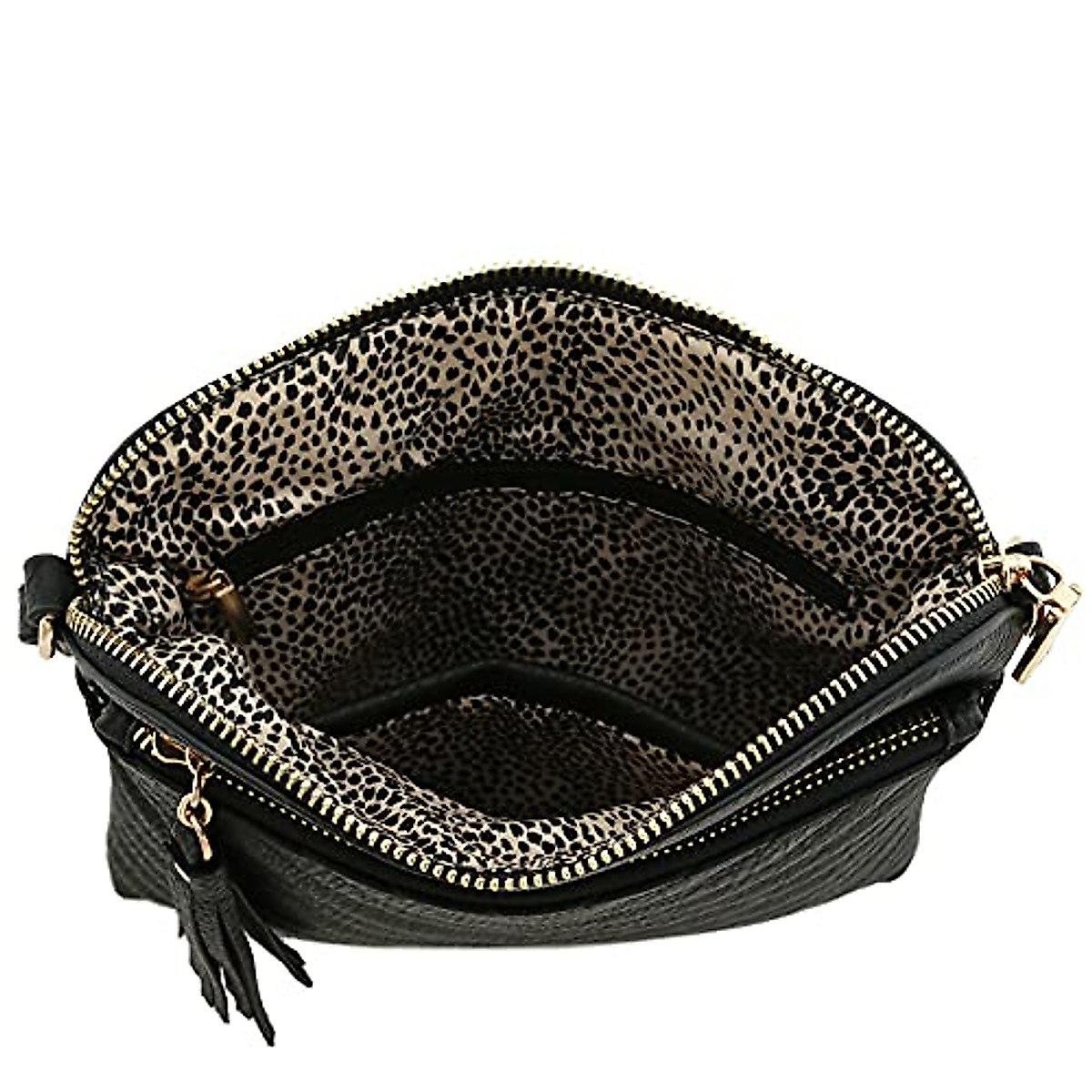 FashionPuzzle Chevron Quilted Medium Crossbody Bag with Tassel Accent (Black)