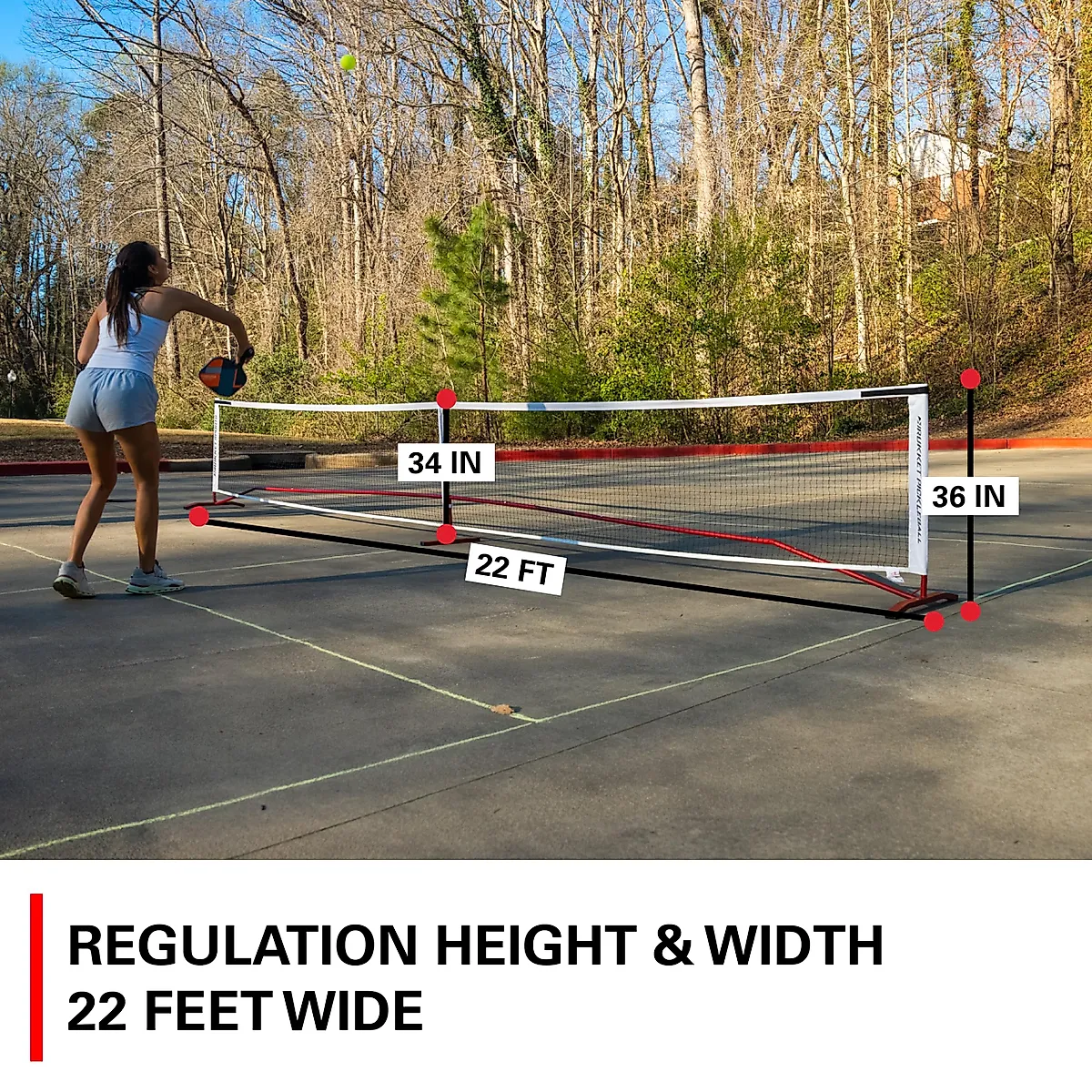 Rukket Sports Portable Pickleball Net System - Regulation Size 22ft Wide x 36in Tall - Powder Coated Steel Frame with 15-Ply Knotted PE Netting - Includes Pickleball Court Marking Kit