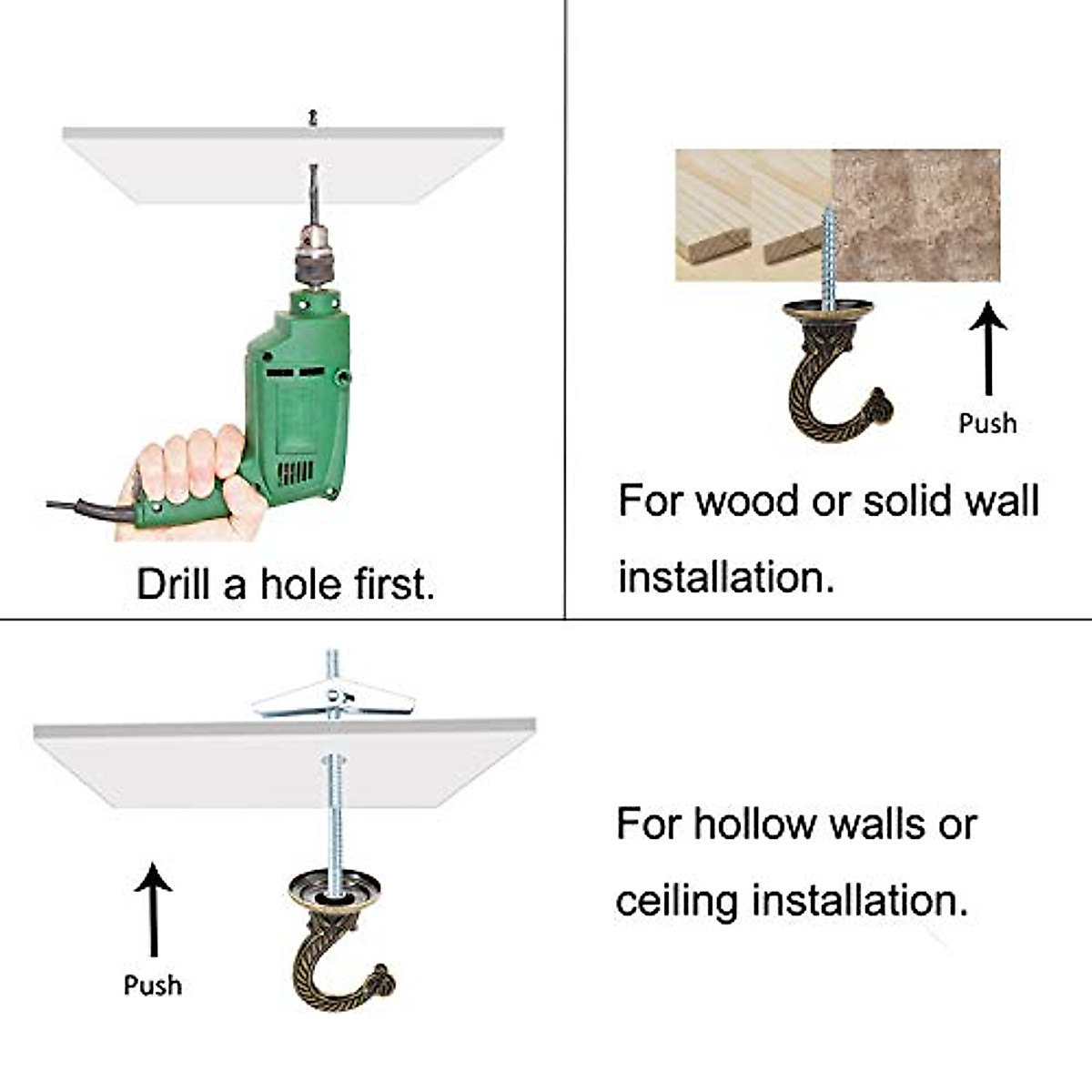 OOTSR Metal Ceiling Hook, Heavy Duty Ceiling Hook and Chain Extension for Hanging Plants/Chandeliers/Clothes/Indoor & Outdoor Use, Antique Brass Color, 36 inches Chain