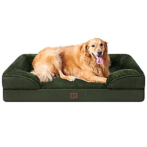 EHEYCIGA Orthopedic Dog Beds for Extra Large Dogs, Waterproof Memory Foam XL Dog Bed with Sides, Non-Slip Bottom and Egg-Crate Foam Big Dog Couch Bed with Washable Removable Cover, Dark Green