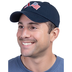 Ann Arbor T-shirt Co. Canadian American Flag Hat - Canada USA Friendship, Maple Leaf America Dad Baseball Pin Cap for Men & Women - (Navy)