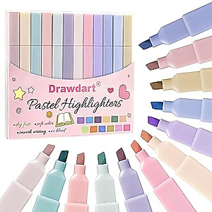 Drawdart Highlighters- 12pcs Assorted Colors with Chisel Tip, No Bleed Pastel and Aesthetic Highlighter for Bible Study, Journaling, Planner- Cute Highlighters for School and Office Supplies
