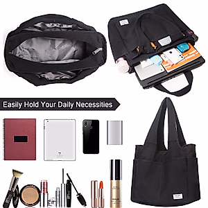 KYALOU Utility Large Tote Bag, Top Zipper Closure, Women Casual Shoulder Bags with 8 Pockets for Work School Travel Shopping Grocery Gym Pool Beach (Black)