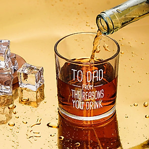 Dad Gift - To Dad From The Reasons You Drink Whiskey Glass, Funny Father Rock Glass for Men Father Dad New Dad Grandpa Husband, Unique Gift Idea for Christmas Father’s Day Birthday, 10 Oz