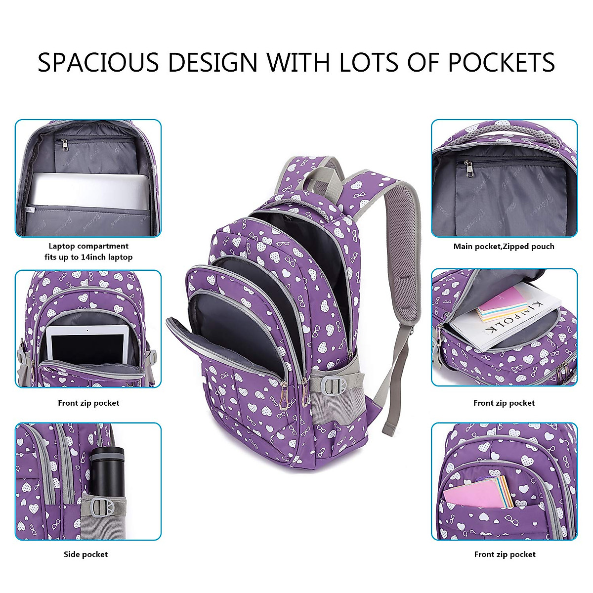 goldwheat Girls School Backpack Cute Lightweight Bookbag Outdoor Travel Bag for Elementary Middle Daypack