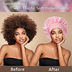 3 Pack Satin Bonnet Silk Bonnet for Sleeping, Bonnets for Black Women Hair Bonnet for Sleeping Large Sleep Cap, Wide Soft Band Bonnet for Curly Hair