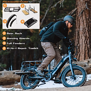 KBO Ranger Electric Bike 750W Cargo Ebike 48V 17.5Ah/840Wh Removable Battery 60Mi+ Range 400LBS Payload Capacity 20"x3" Fat Tire ebike 25mph 86Nm 7-Speed Cargo Bicycle 0-5 Level Pedal Assist