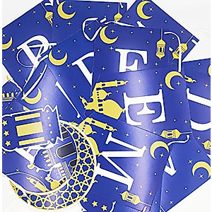 PTFNY Ramadan Kareem Banner Muslim Ramadan Mubarak Bunting Banner Garland Ramadan Kareem Decorations for Islamic Ramadan Eid Festival Celebration Mantle Fireplace Wall Party Decorations